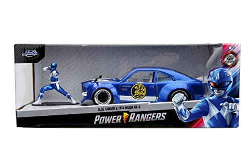 Power Ranges 1:24 1974 Mazda RX-3 Die-Cast Car & 2.75" Blue Ranger Figure, Toys for Kids and Adults