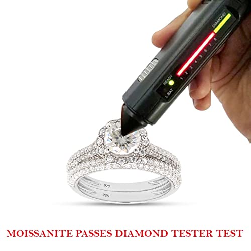 SAVEARTH DIAMONDS 1 1/2 ct. t.w Center 6MM Round Cut Lab Created Moissanite Diamond Double Halo Bridal Set Ring In 14k White Gold Over Sterling Silver (VVS1 Clarity, 1.50 Cttw)-7