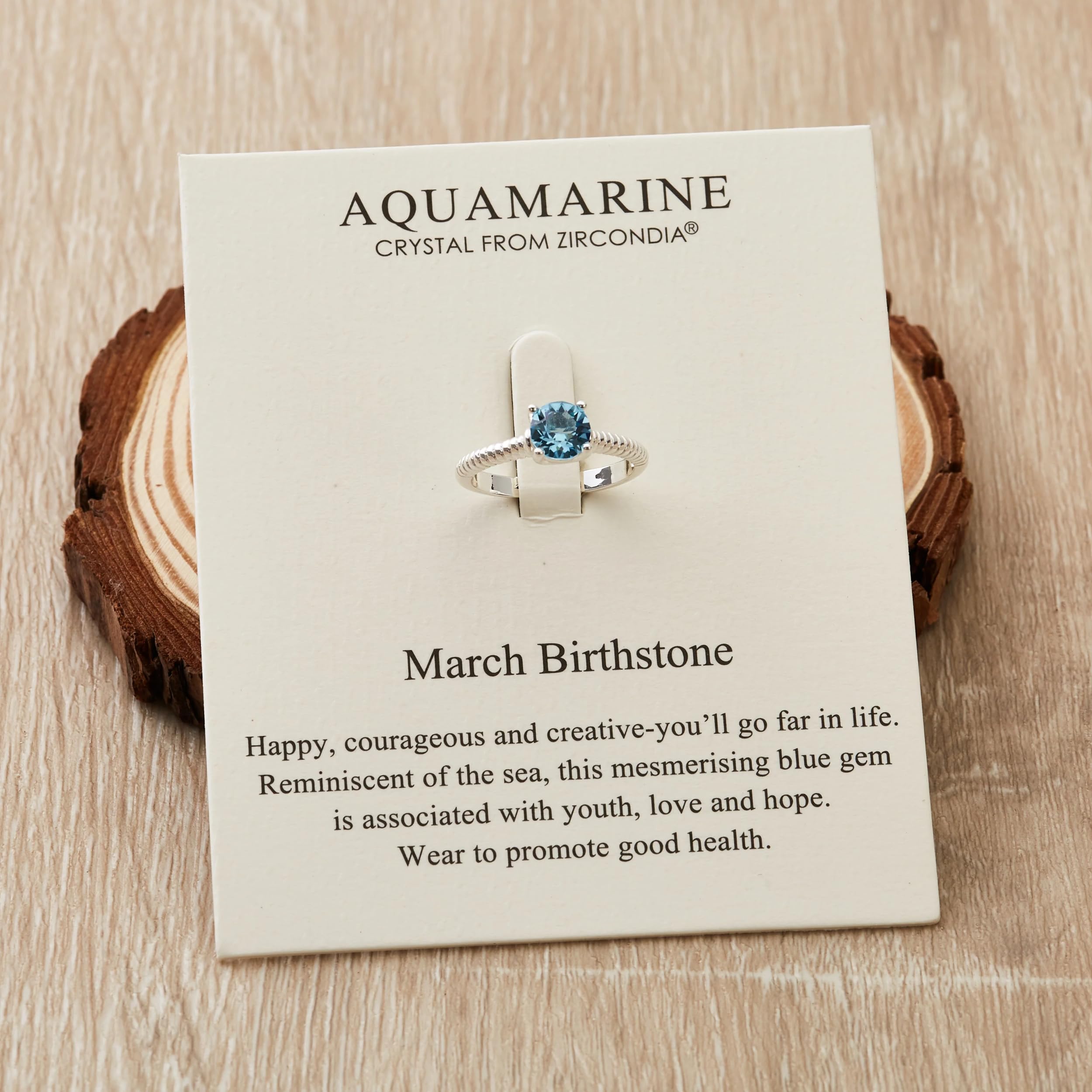Philip Jones March (Aquamarine) Adjustable Birthstone Ring Created with Zircondia® Crystals