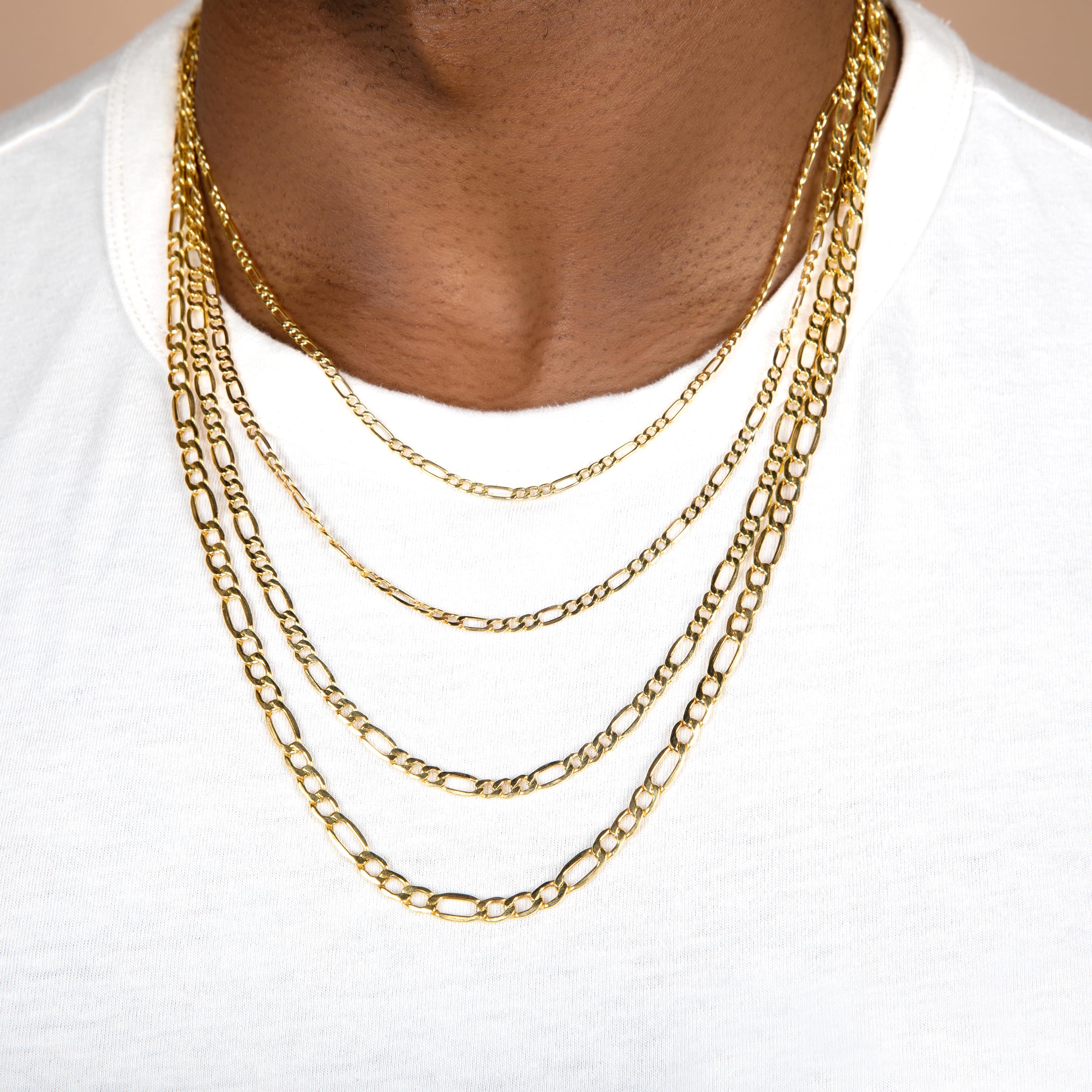 PORI JEWELERS 14K Yellow Gold 2.5mm, 3.5mm, 4.5mm, or 5.5mm Figaro Link Chain Necklace- Made in Italy- Multiple Lengths Available (4.5MM, 24 Inch)