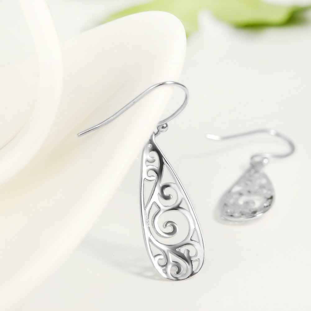 Sterling Silver Teardrop Dangle Filigree Earrings Jewelry Gifts for Women Abalone
