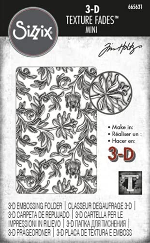 Tim Holtz Sizzix 3-D Texture Fades Mini Roses and Mini Botanical, Bundle of 2 Embossing Folders (665631 665632)