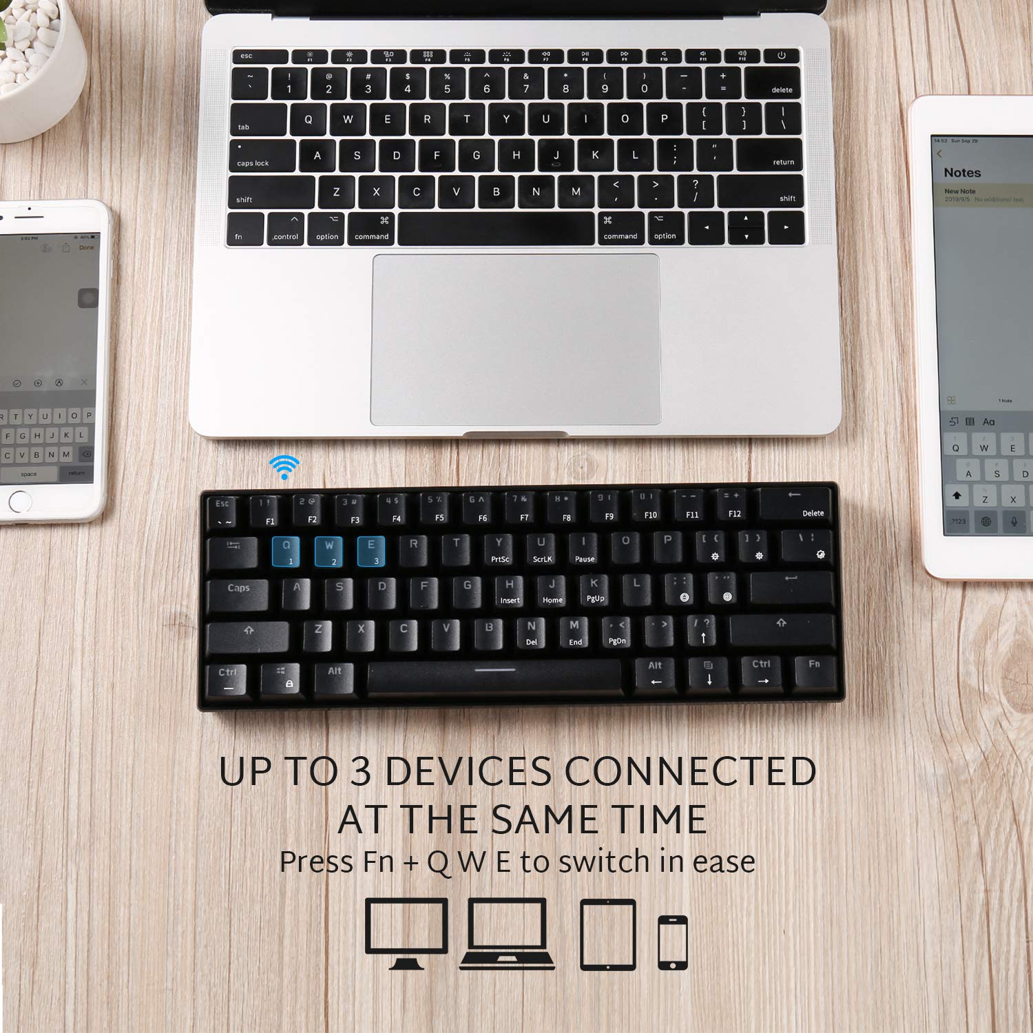RK ROYAL KLUDGE RK61 Wireless 60% Mechanical Gaming Keyboard, Ultra-Compact Bluetooth Mechanical Keyboard with 10 Hours Battery Life and Tactile Brown Switches, Compatible for Multi-Device Connection