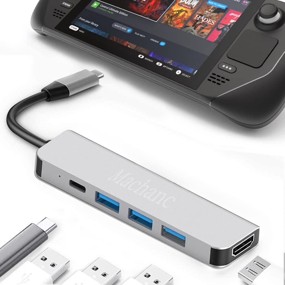 TV Docking Station for Steam Deck, OLED Switch, Nintendo Switch, Logitech G Cloud Gaming, Machanc 5-in-1 Hub Steam Deck Dock with HDMI 4K@30HZ TV Support, PD 3.0 Fast 100W Full Speed Charging