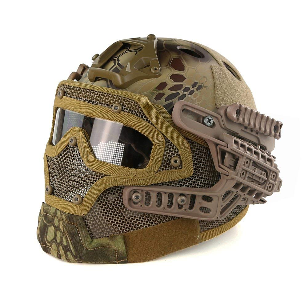 PJ Fast Tactical Helmet Airsoft Paintball Protective Helmet Full Face Mask Goggles Outdoor Sports Hunting CS Game