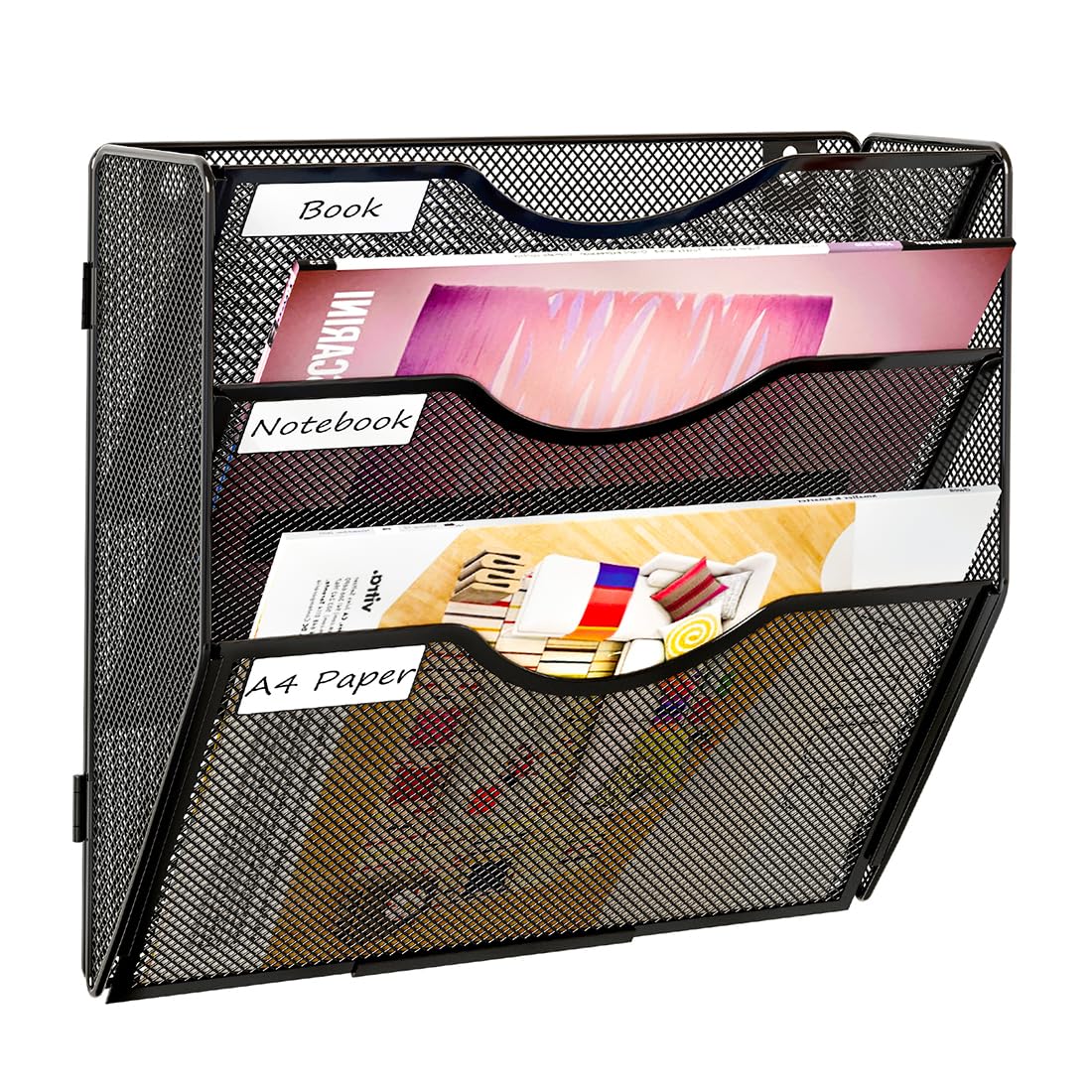 PAG Hanging Wall File Holder,6 Tier Mesh Mail Sorter for Wall,Office Metal Wall Organizer For Papers,Folders,Files Clipboard & Magazine,Black