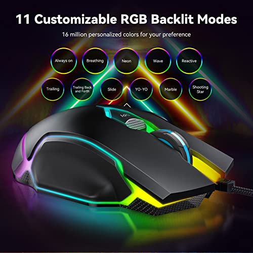 TECKNET Ergonomic Wired Mouse, 4 Adjustable DPI Levels, Silent & Flexible, Compatible with Windows/Mac/Chrome/Linux, 1.5m USB Cable