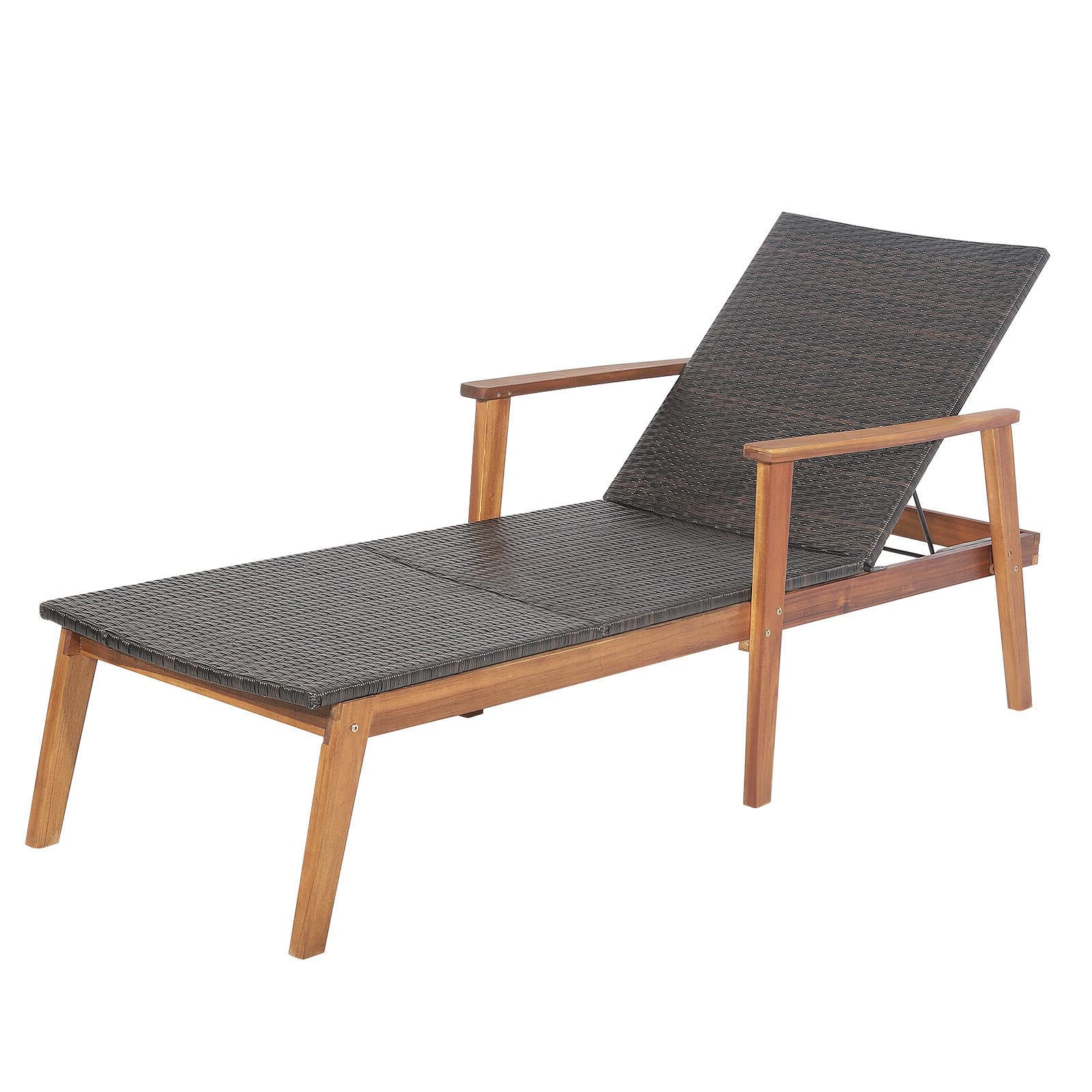Outdoor Patio PE Rattan Chaise Lounge Daybed Lounger Sunbathing Bed Recliner 4-Level Adjustable Backrest Cozy Armrests Wide Seat Ergonomic Backrest Suitable for Poolside Garden Backyard Balcony Use