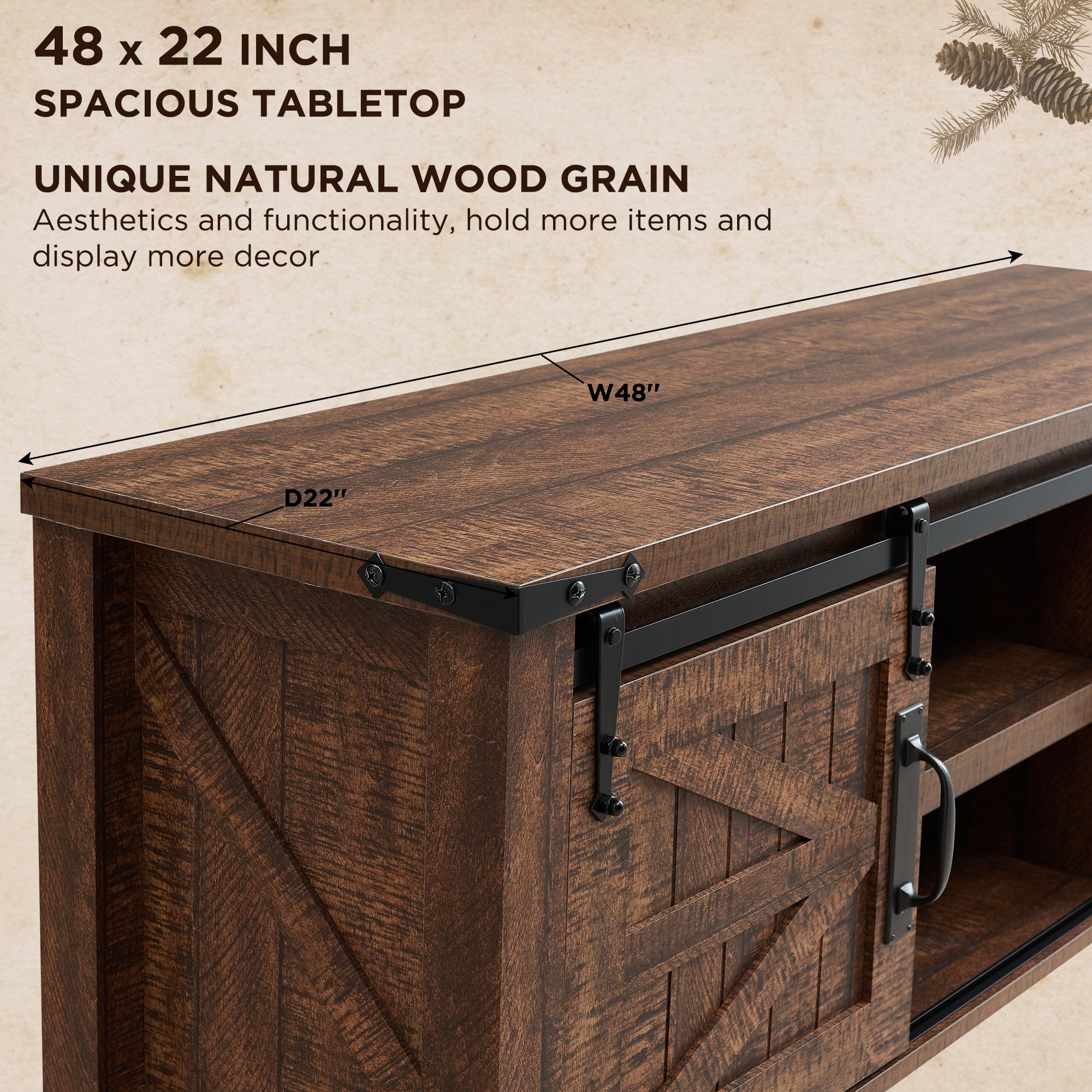 OKD Farmhouse Coffee Table, 48" Storage Center Table with Sliding Barn Doors, Rustic Wood Rectangular Cocktail Table with w/Adjustable Shelves for Living Room, Reclaimed Barnwood Color