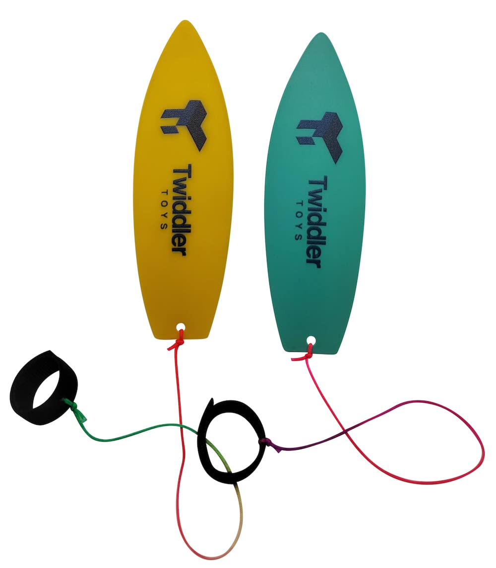 Twiddler Toys 2 Pack Finger Surfboard for Car Rides Teal & Yellow - Mini Air Boards Surf The Wind