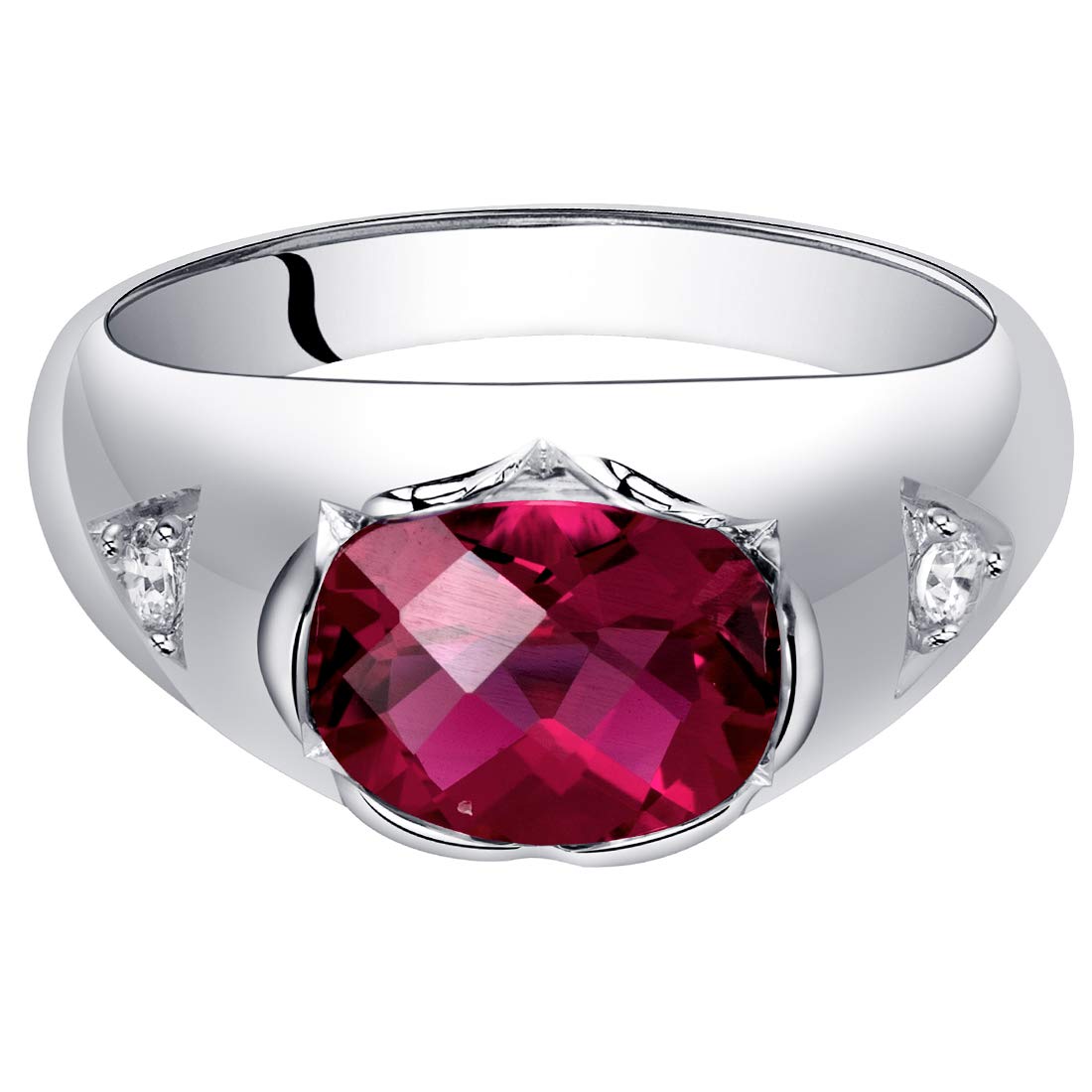 PEORA Created Ruby Ring for Women in Sterling Silver, Oval Shape, 9x7mm, Statement Solitaire Design, 2.50 Carats total, Comfort Fit, Size 7