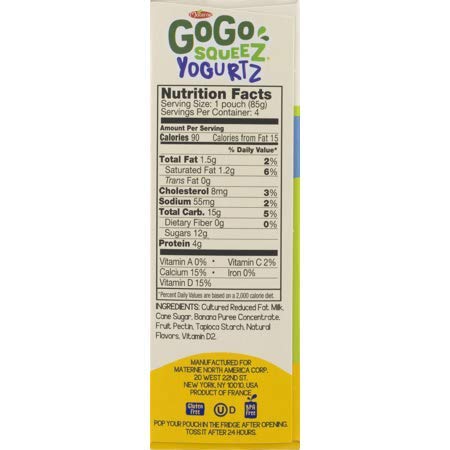 PACK OF 12 - COGO Squeez Yogurtz Banana Low Fat Yogurt, 4- 3 oz pouches