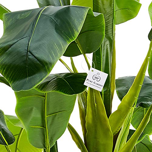 Pure Garden Artificial Banana Leaf Tree-72” Double Trunk Style Faux Plant in Sturdy Realistic Indoor Potted Topiary-Home Décor