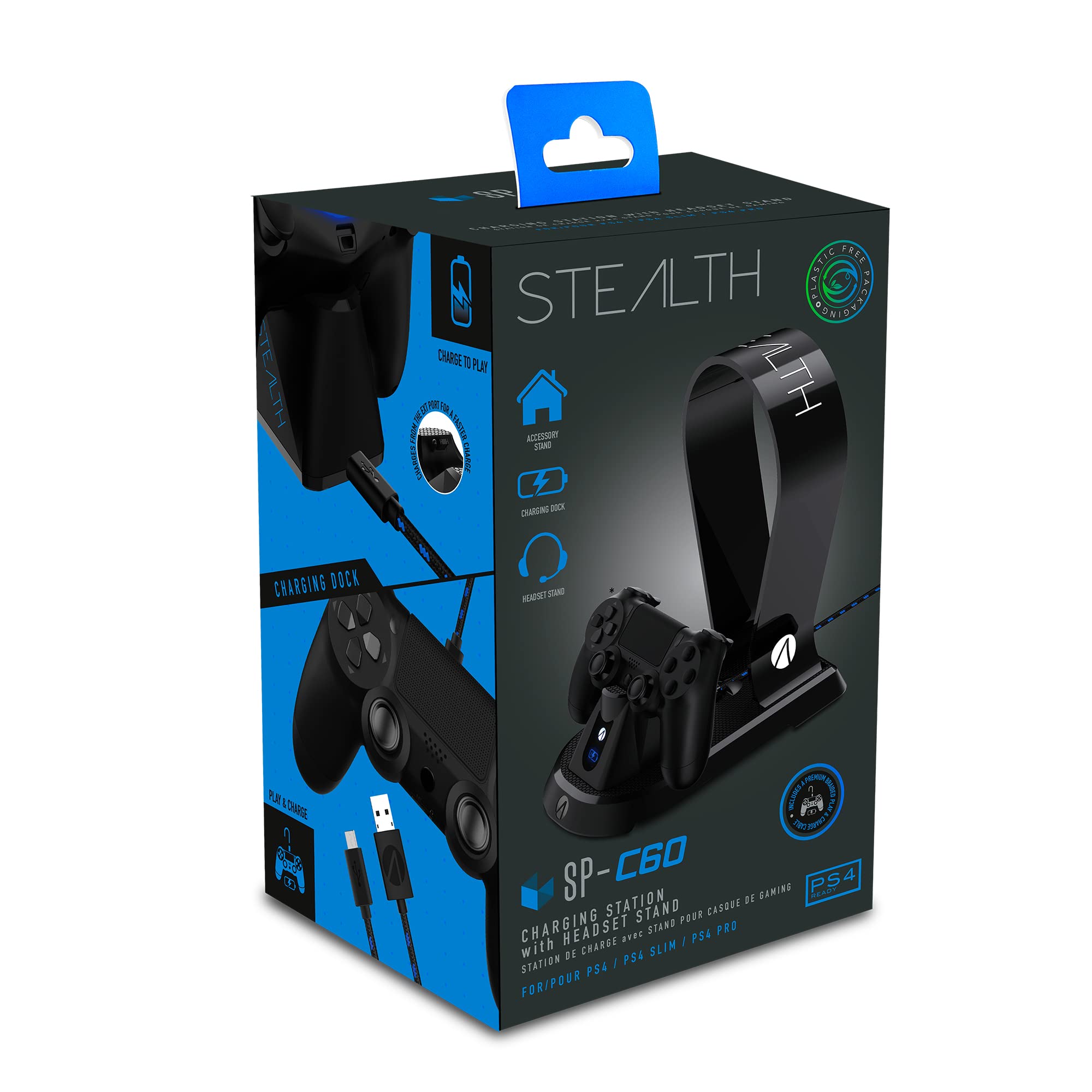 STEALTH SP-C60 Black Charging Station with Headset Stand for PS4