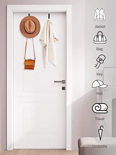 Over The Door Hook - 4 Pack Single Hooks Hanger Metal for Hanging Towel Coats Clothes Hats Bags Bathroom | Black
