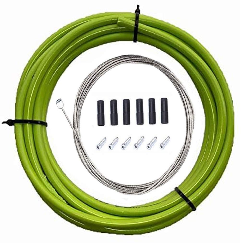 Road Mountain Bike Bicycle Cycling Shifter Cable Housing Kit Set, Package Includes: 2 x 1.8m Shift Cables, 1 x 3m Shift housing, 8 x ferrules, 8 x Cable end caps (Green)