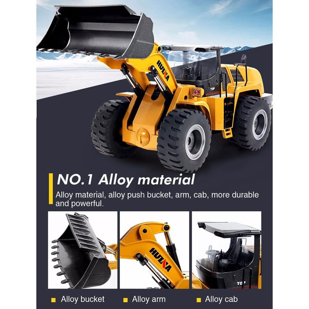 ZRYYWAN 1/14 Large 22.4IN Electric Remote Control Bulldozer Loader, Alloy Bucket 22CH Rechargeable RC Excavator Construction Vehicle Model, 2.4G RC Digger Construction Truck Xmas Gift