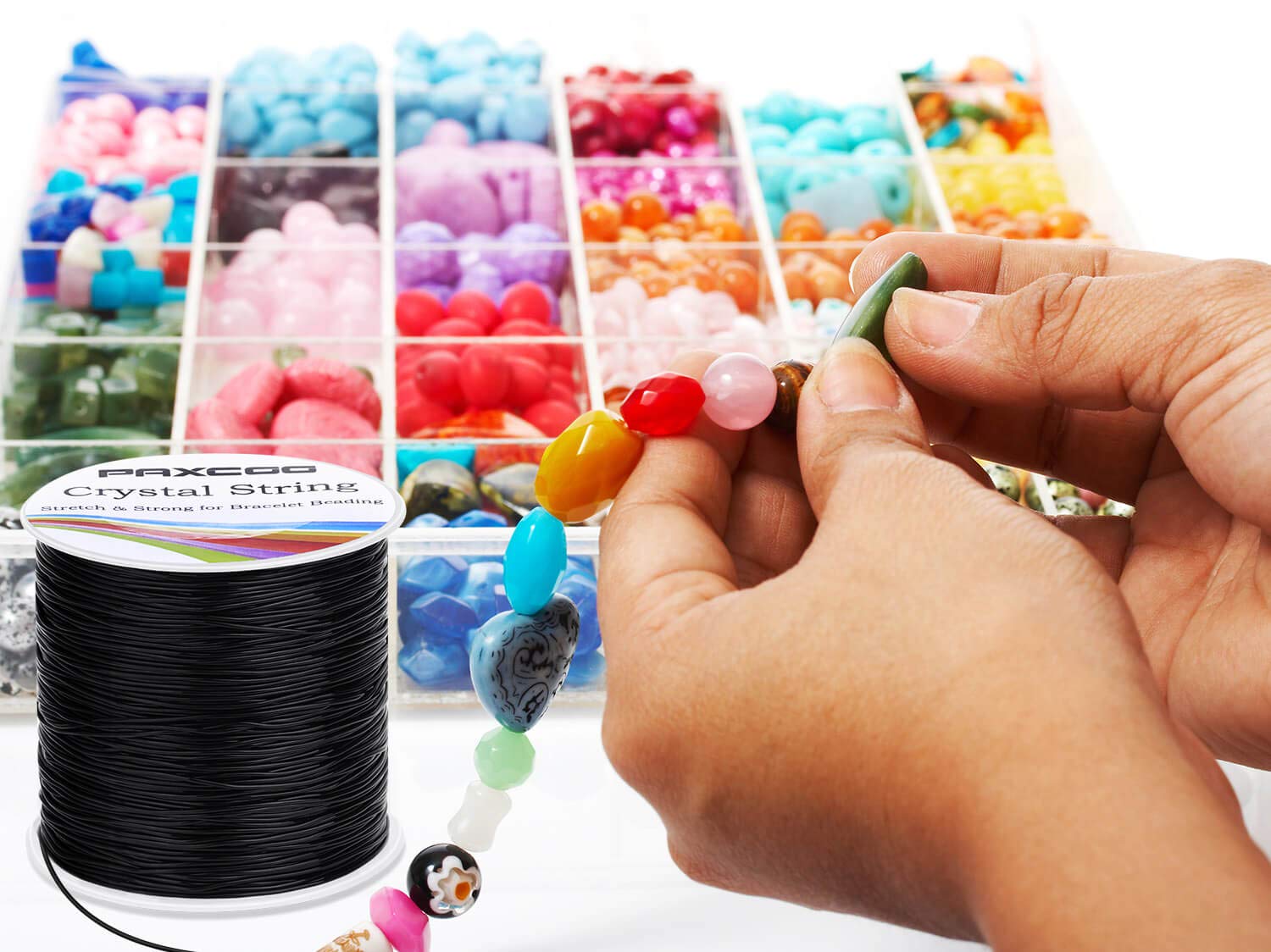 Paxcoo Stretchy String for Bracelets, 0.8mm Black Elastic String Bracelet Cord Jewelry Bead Thread for Bracelets, Necklaces, Beading and Jewelry Making