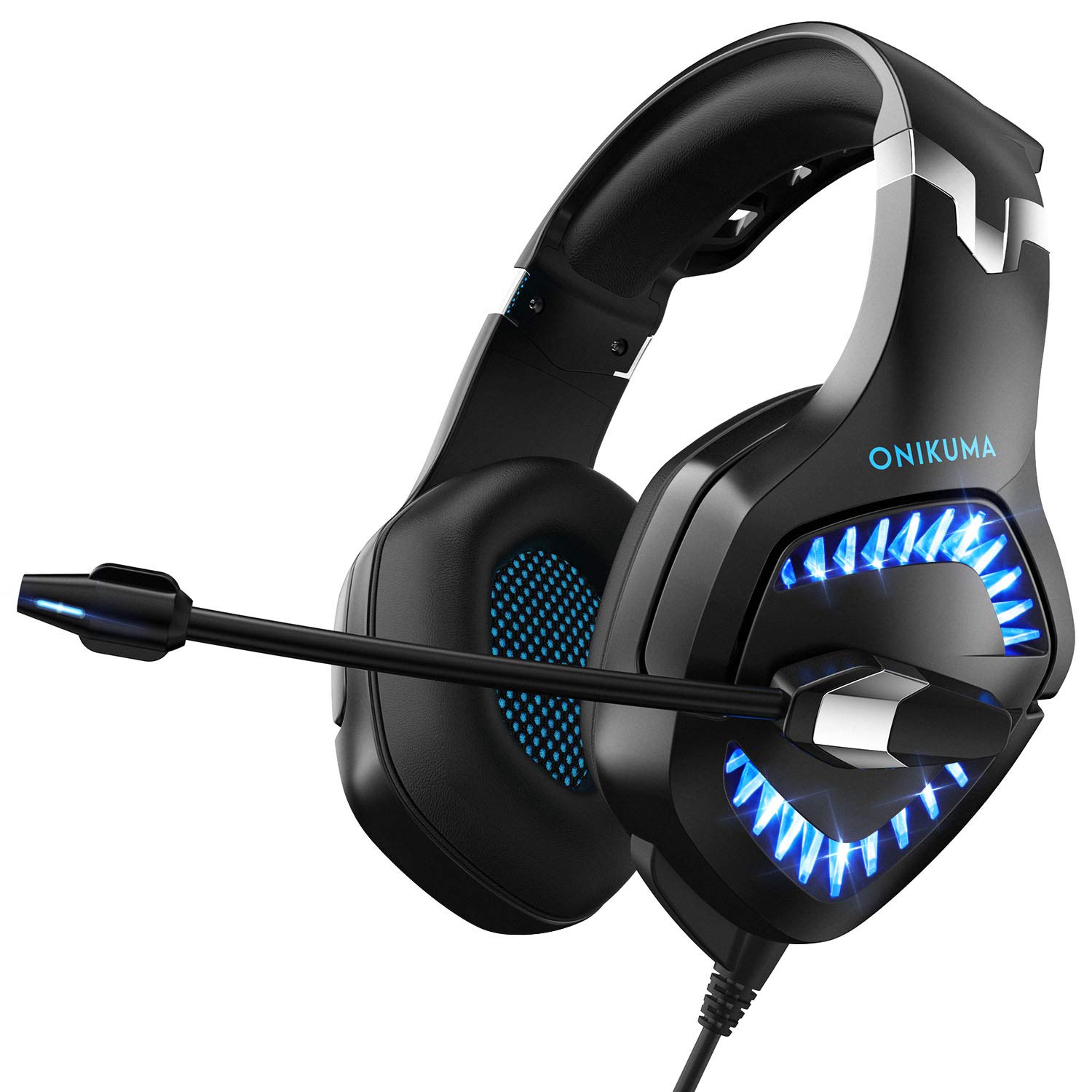Stereo Gaming Headset, DIOWING,【Upgraded 7.1 Bass Surround Sound】 Over Ear Headphones with Mic for PS4, PC, Xbox One Controller, LED Light, Soft Memory Earmuffs for Laptop Mac Nintendo Switch Games, K1pro (K1pro-Black)