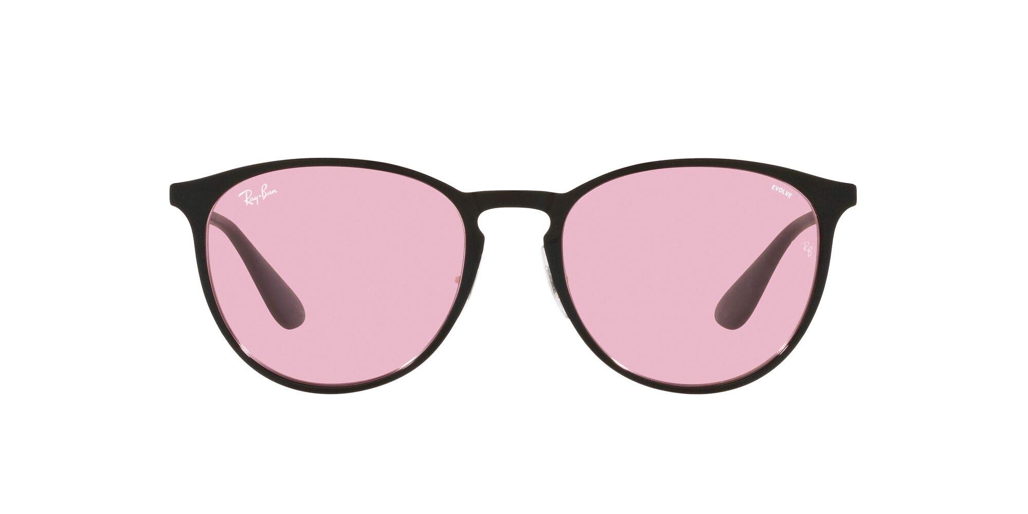 Ray-Ban RB3539 Erika Metal Polarized Round Sunglasses, Black/Evolve Photochromic Pink to Blue, 54 mm
