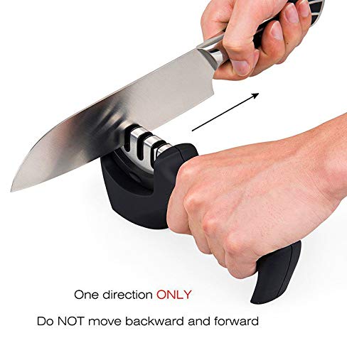 Smart Sharp Knife Sharpener - Professional 3 Stage Manual Sharpener for Sharpening Kitchen Knives - Ceramic Stone, Tungsten Carbide Plates, Diamond rods. Ergonomic Design, Black/Chrome Finish