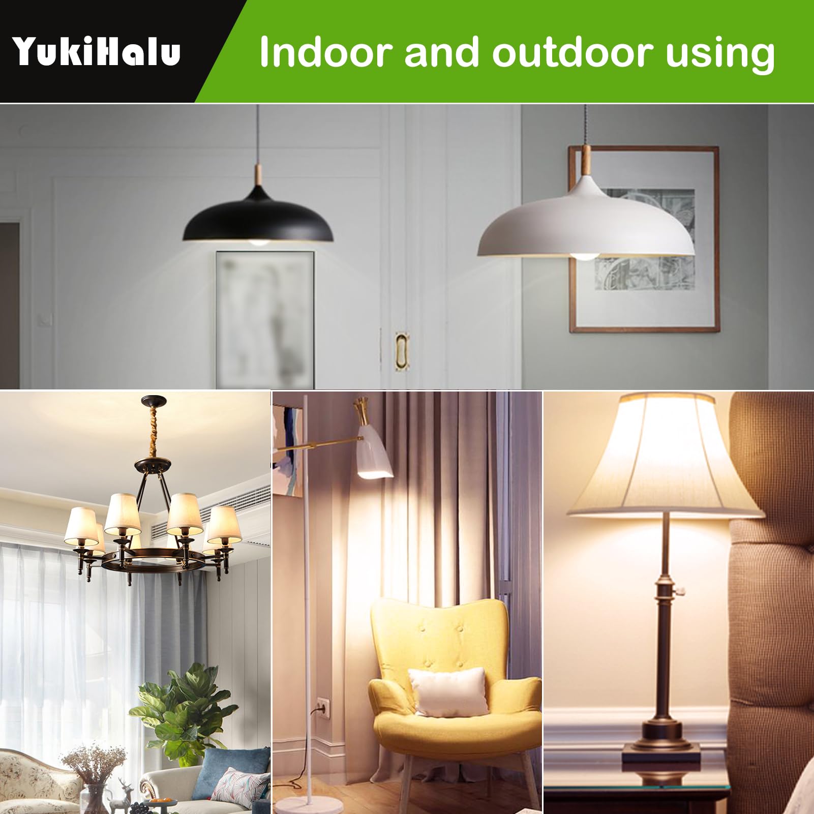YukiHalu Dimmable A15 LED Light Bulbs, 60W Equivalent, 3000K-5000K White, E26 Base, 7W 600 Lumens 120V, Ceiling Fan Light Bulbs, Appliance Bulb, UL Listed, Pack of 4(3000K Soft White)