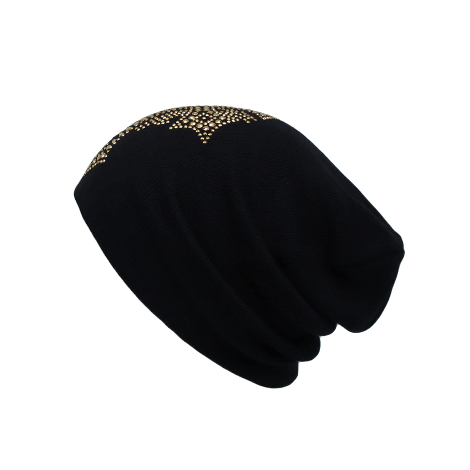 WITHMOONS Cross Rhinestone Knitted Beanie Hat Cotton Slouchy Skull Cap YT51354 (Silver)