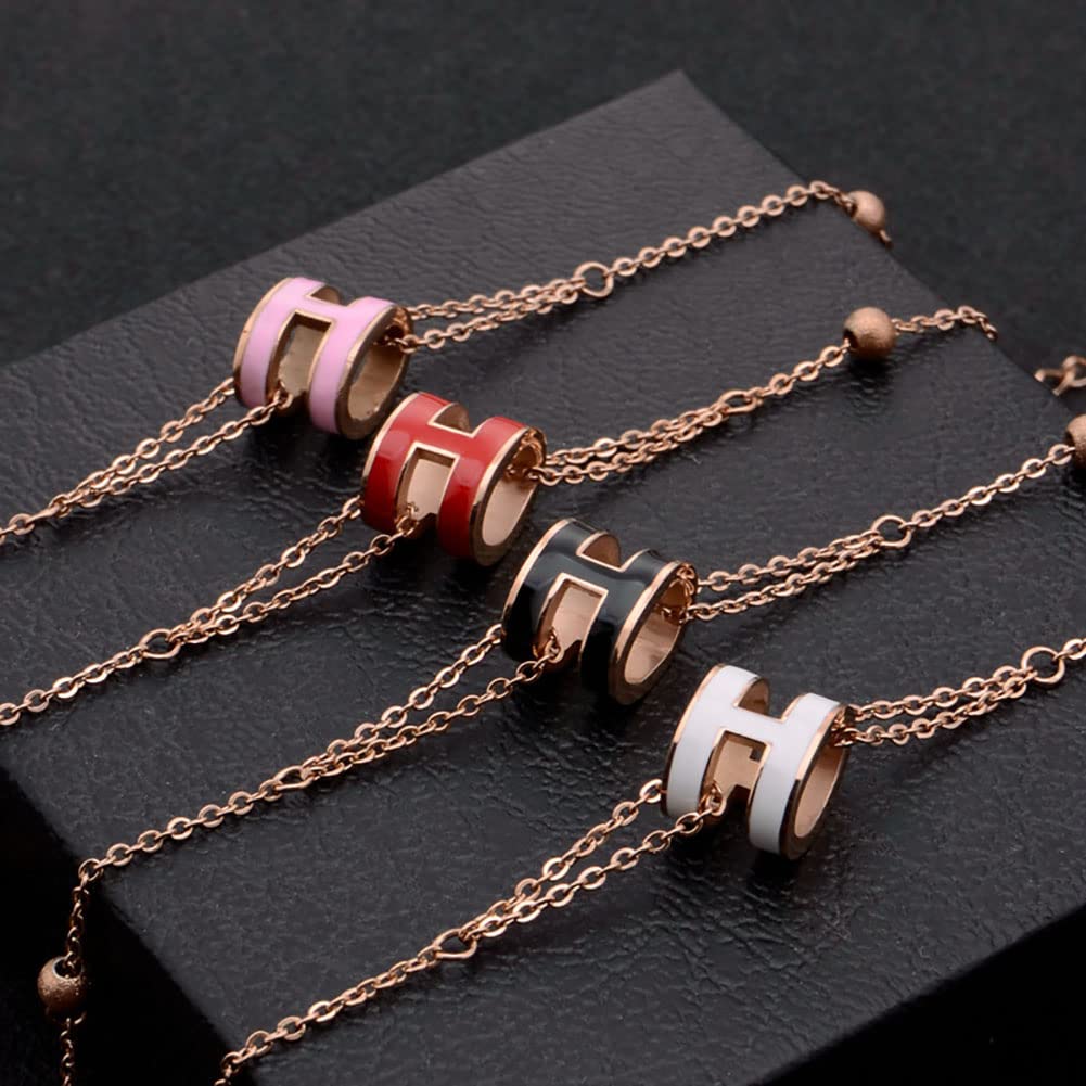 SPOMUNT Classic H Design Rose Gold Plated Bracelet Colorful Color Enamel Optional Women's Gift (White, Stainless Steel)