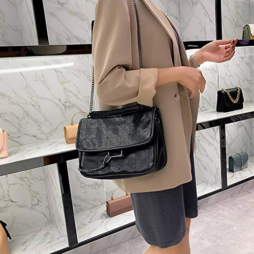 ZSQZJJ Women's Shoulder Bag Black Soft Shoulder Messenger Bag Chain Wandering Women's Bag