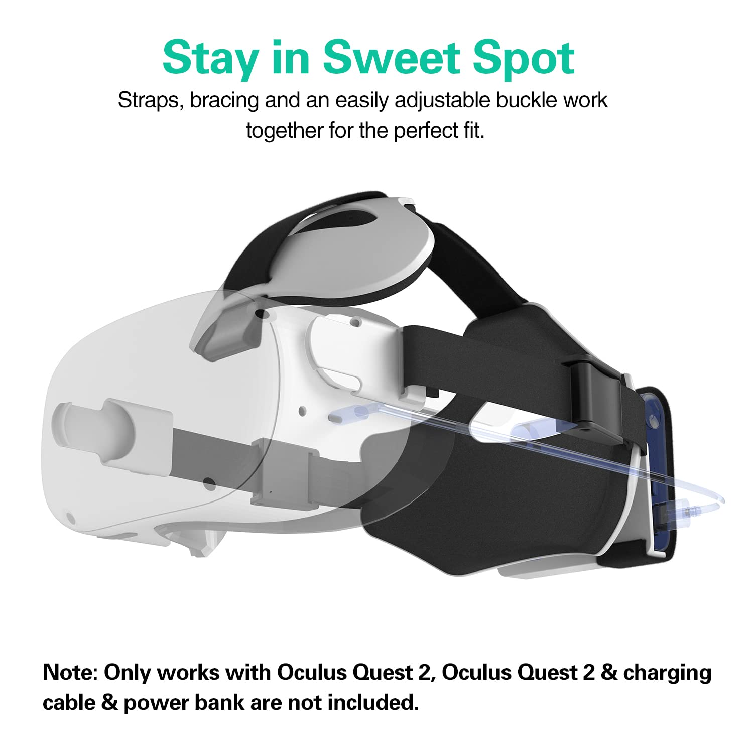 SEVENKA Head Strap for Quest 2 VR Headset, Replacement for Elite Strap, Headband with Battery Holder Bracket for Enhanced Support & Comfort in VR, Reduce Head Pressure (Power Bank not Included)