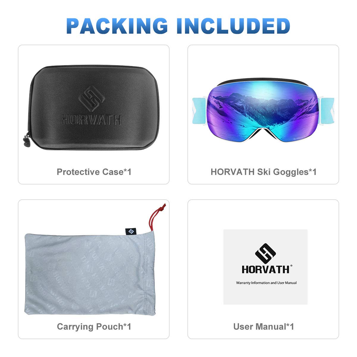 SH HORVATH HD Ski Snowboard Goggles, Magnetic HD Mirrored Lens for Men Women