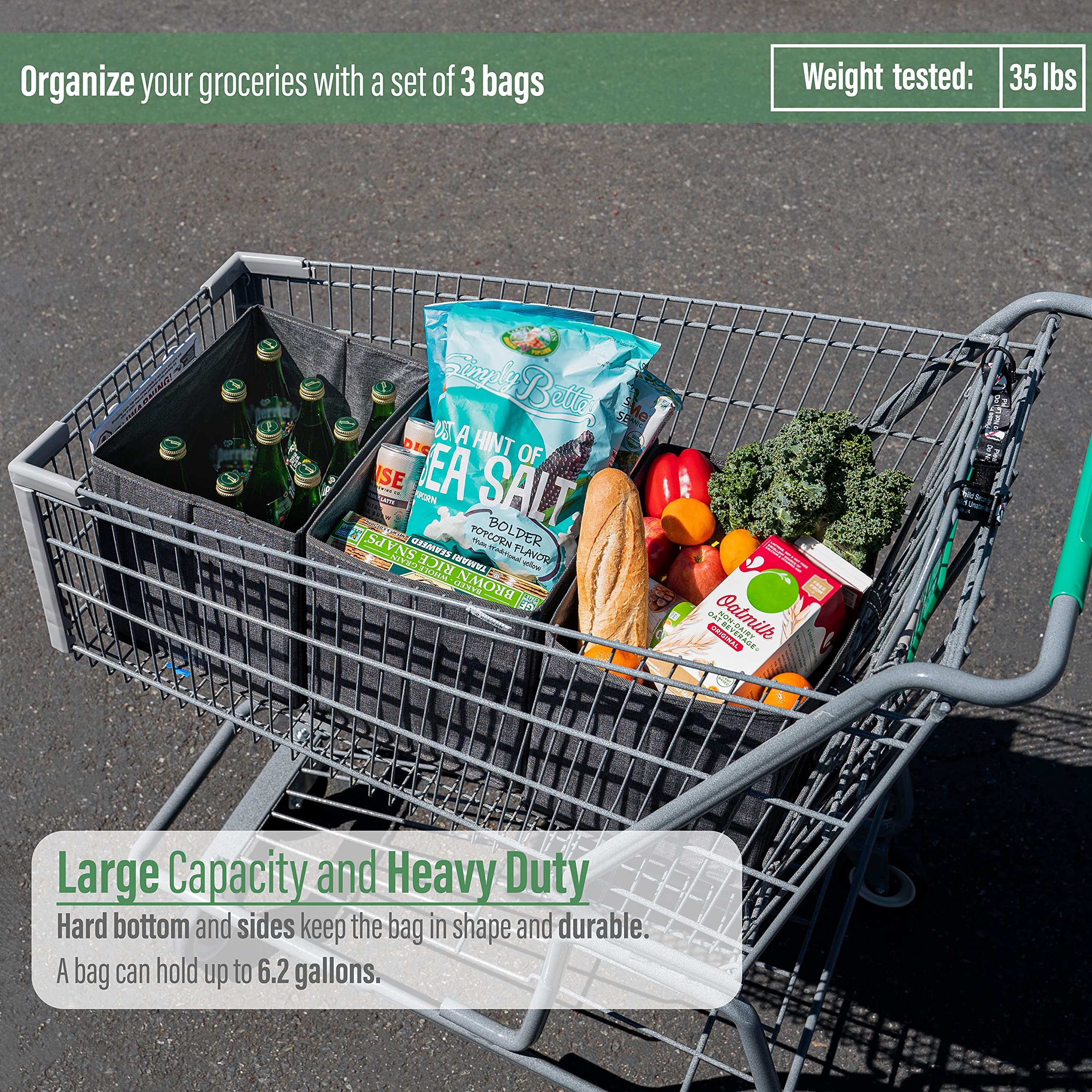 VENO 3 Pack Reusable Grocery Bags, Shopping Bags for groceries, Utility Tote with Handles and Hard Bottom, Foldable Shopping Cart Organizer, Multi-Purpose, Heavy-Duty (BLK Windowpane, 3 Pack)