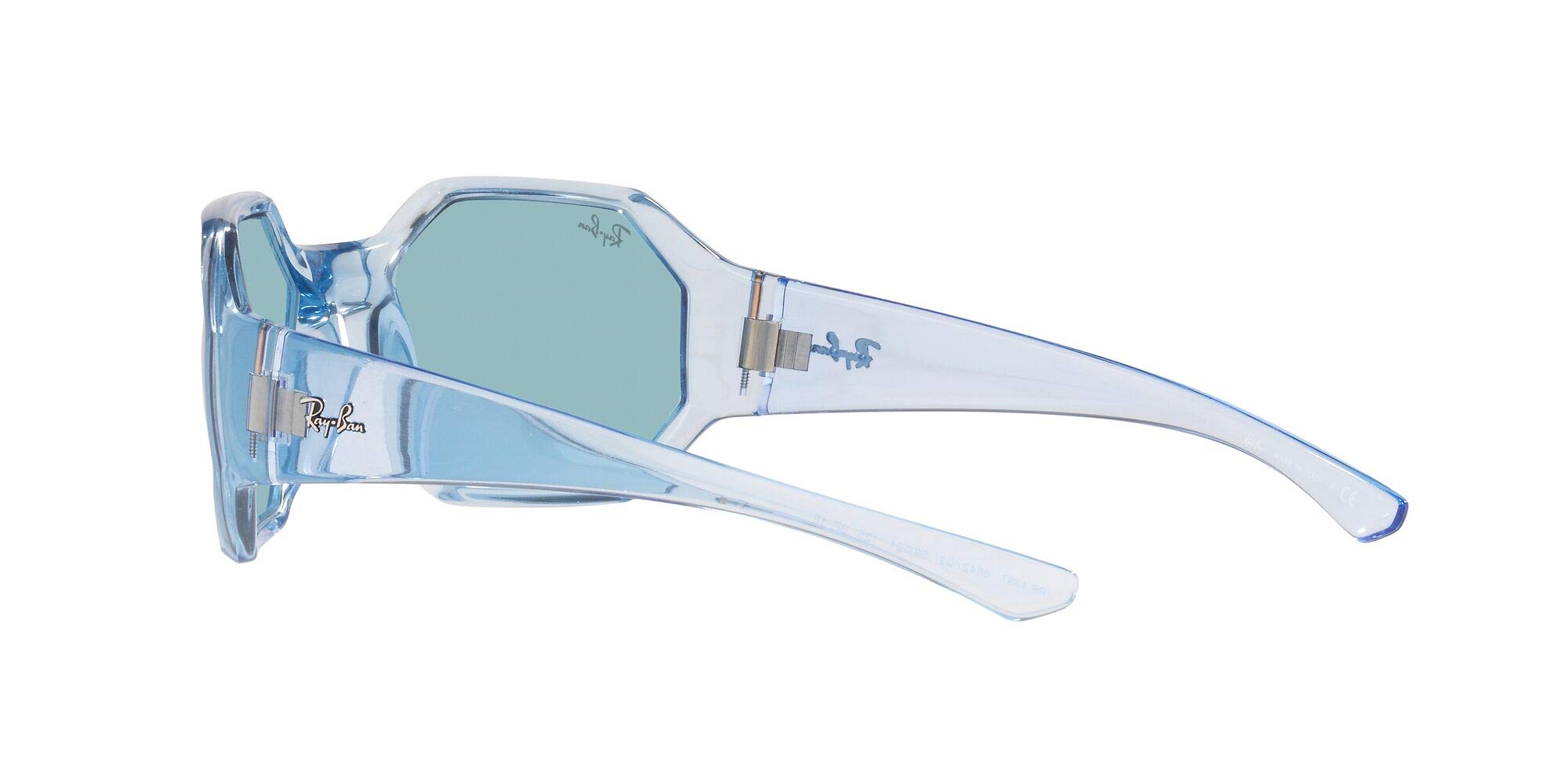 Ray-Ban Rb4337 Polarized Square Sunglasses, Transparent Light Blue/Evolve Photochromic Blue to Violet, 59 mm
