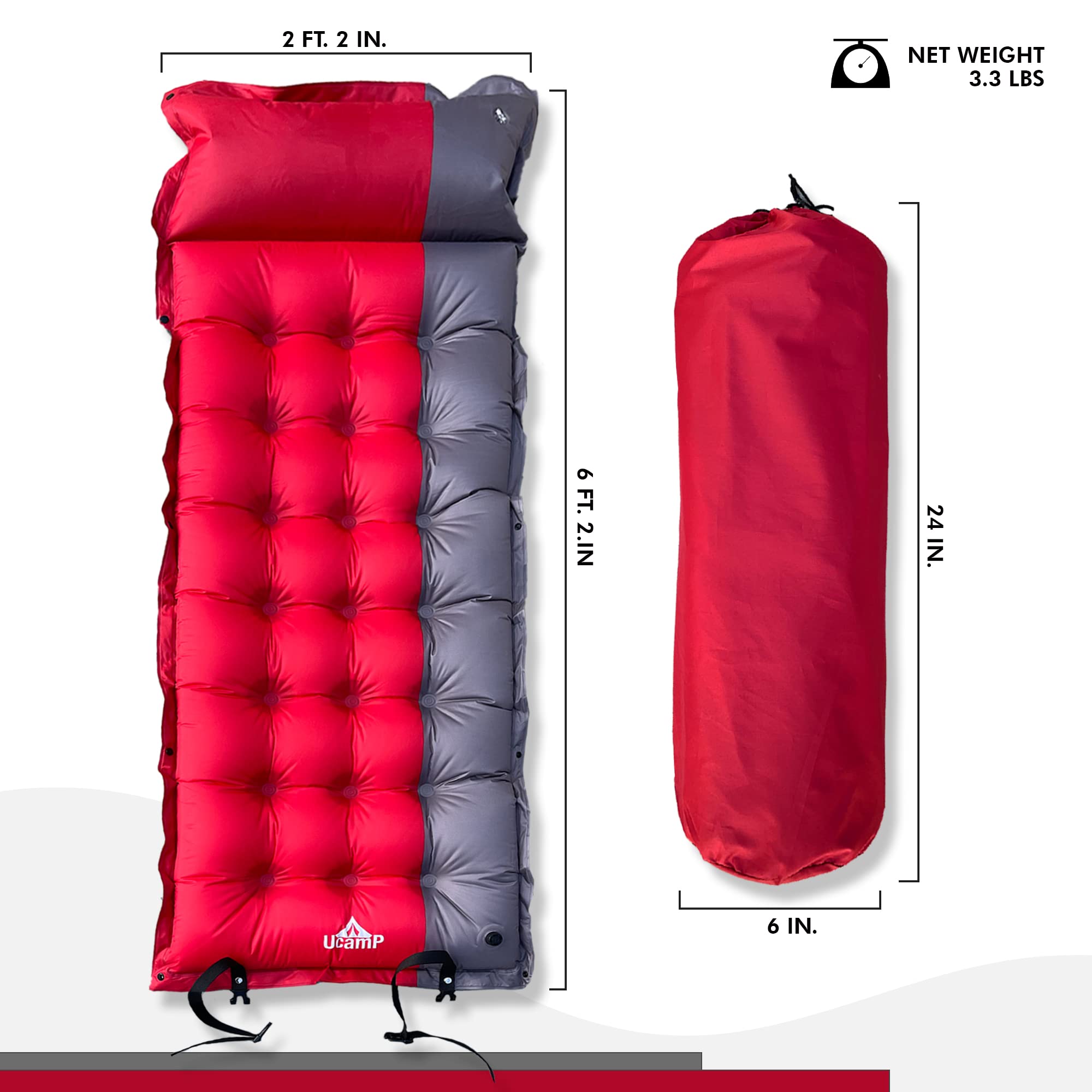 UCAMP Self Inflating Sleeping Pad β 74 x 26-inch Inflatable Camping Pad with Cushion β Lightweight Portable Camping Sleeping Pad β Waterproof Air Mattress for Hiking, Backpacking, Outdoor