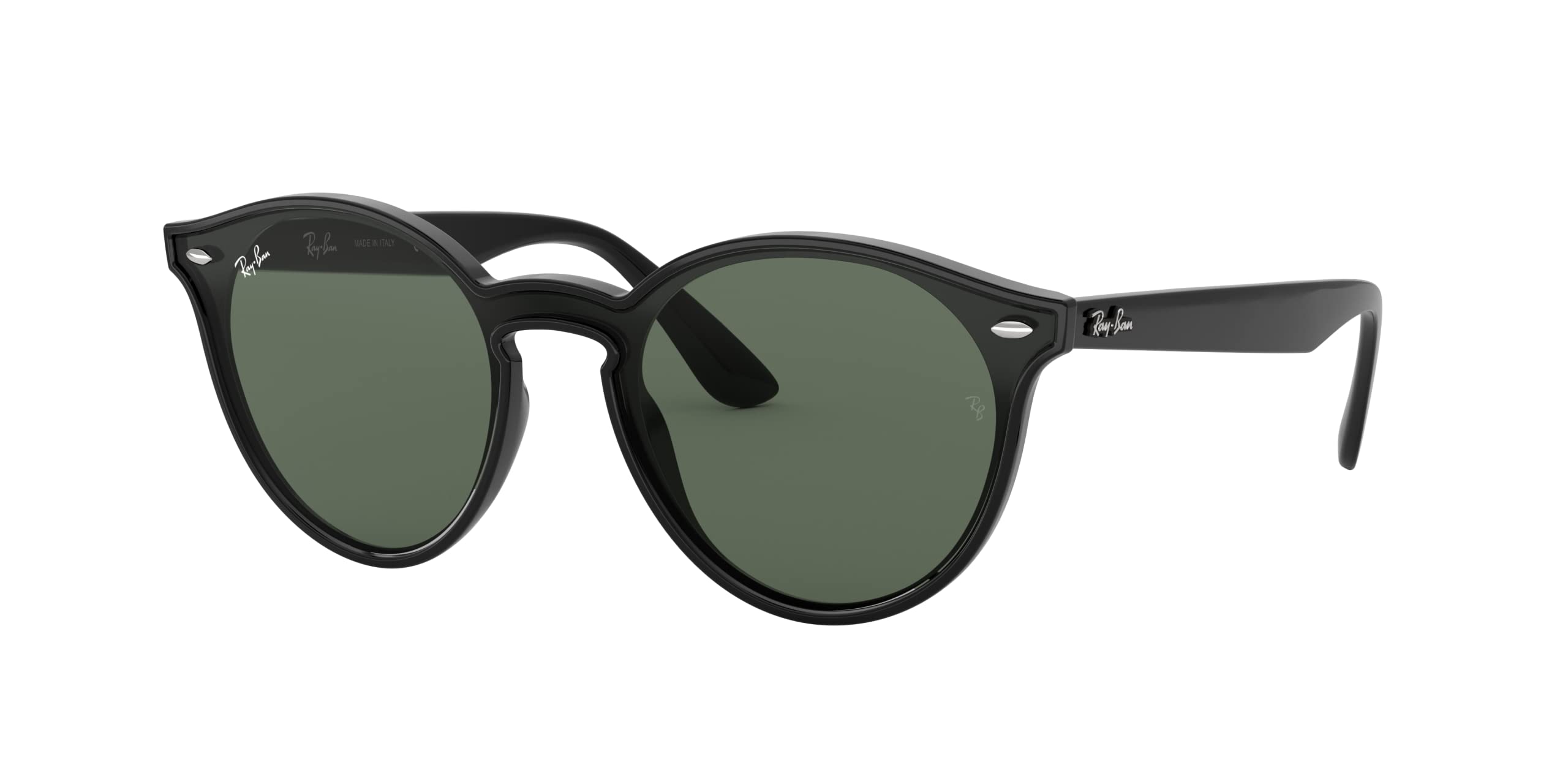 Ray-Ban RB4380N Blaze Round Sunglasses, Black/Dark Green, 37 mm