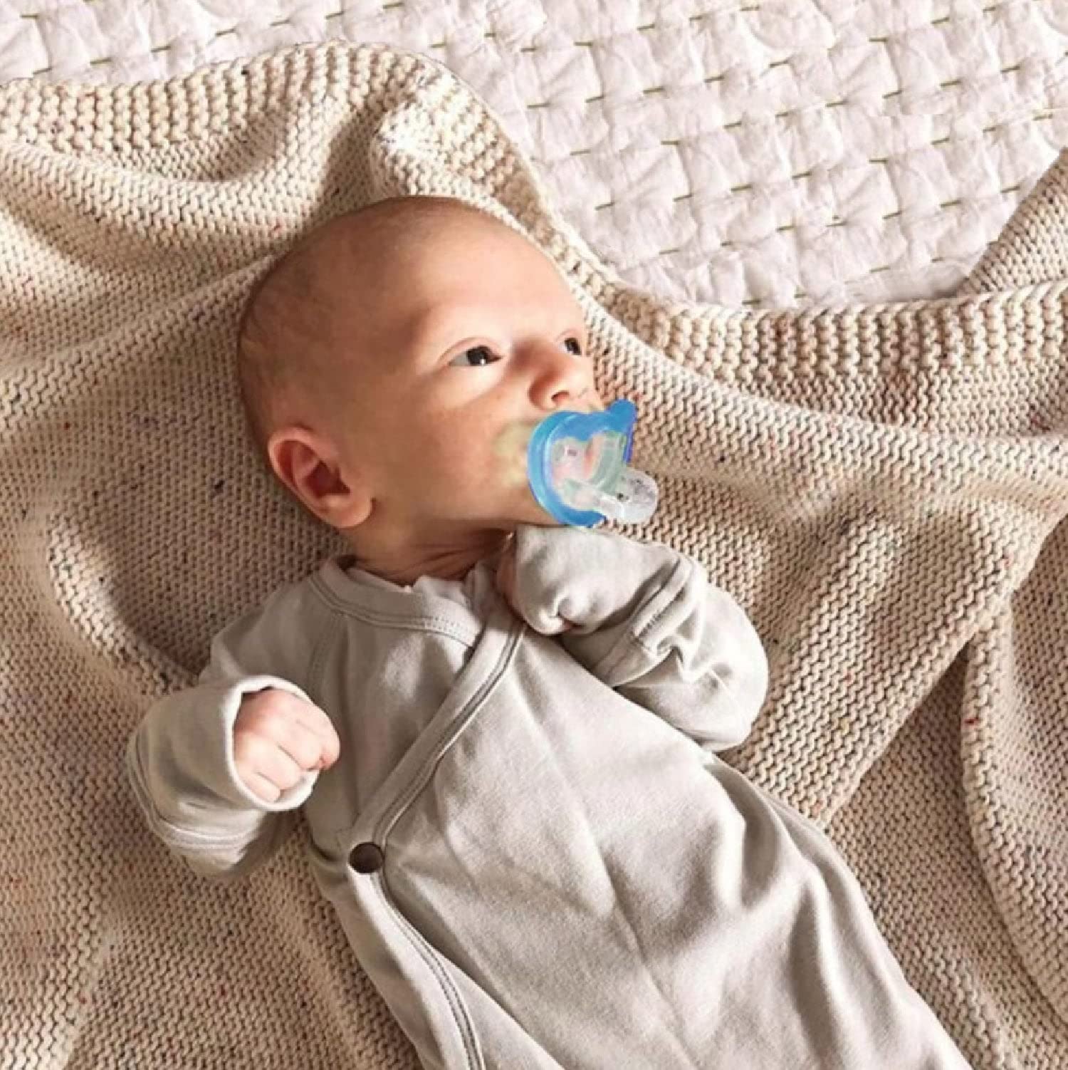 RaZbaby JollyPop Newborn Pacifier 0-3 Months - Soft, BPA-Free Silicone, USA-Made, Durable One-Piece, Dishwasher Safe, Sterilizable - Blue, Pack of 2