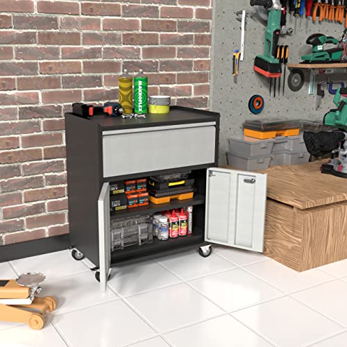 Reemoon Metal Garage Storage Cabinet with Wheels, Rolling Tool Chests & Cabinets with 3 Drawers, Black & Gray