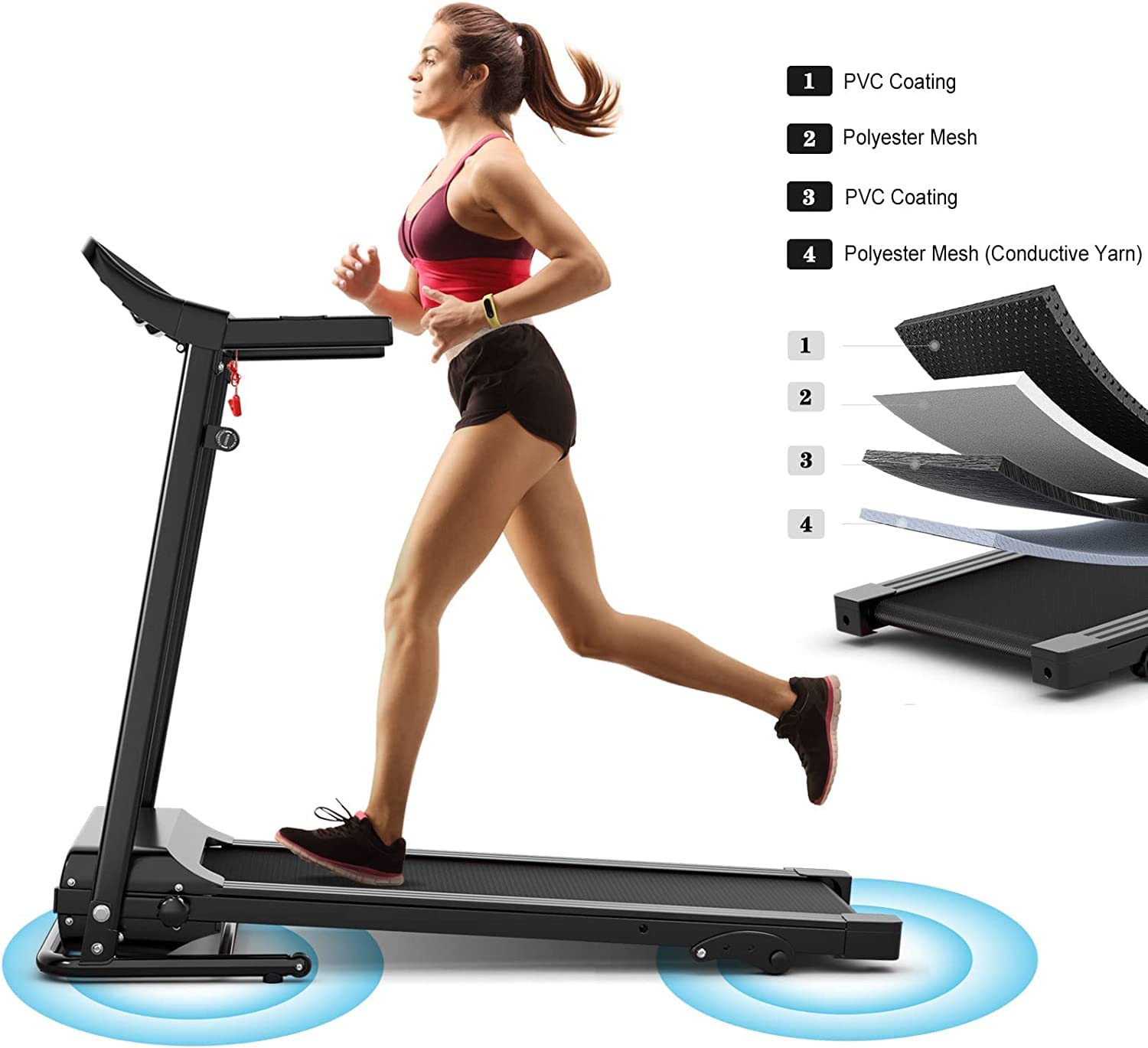 SPORFIT Foldable Treadmill with Incline, Portable Treadmills w/ 3 Adjustable Manual Incline, Heart Rate Sensor&LCD Display, Electric Treadmill, Running Machine for Home&Office, Black