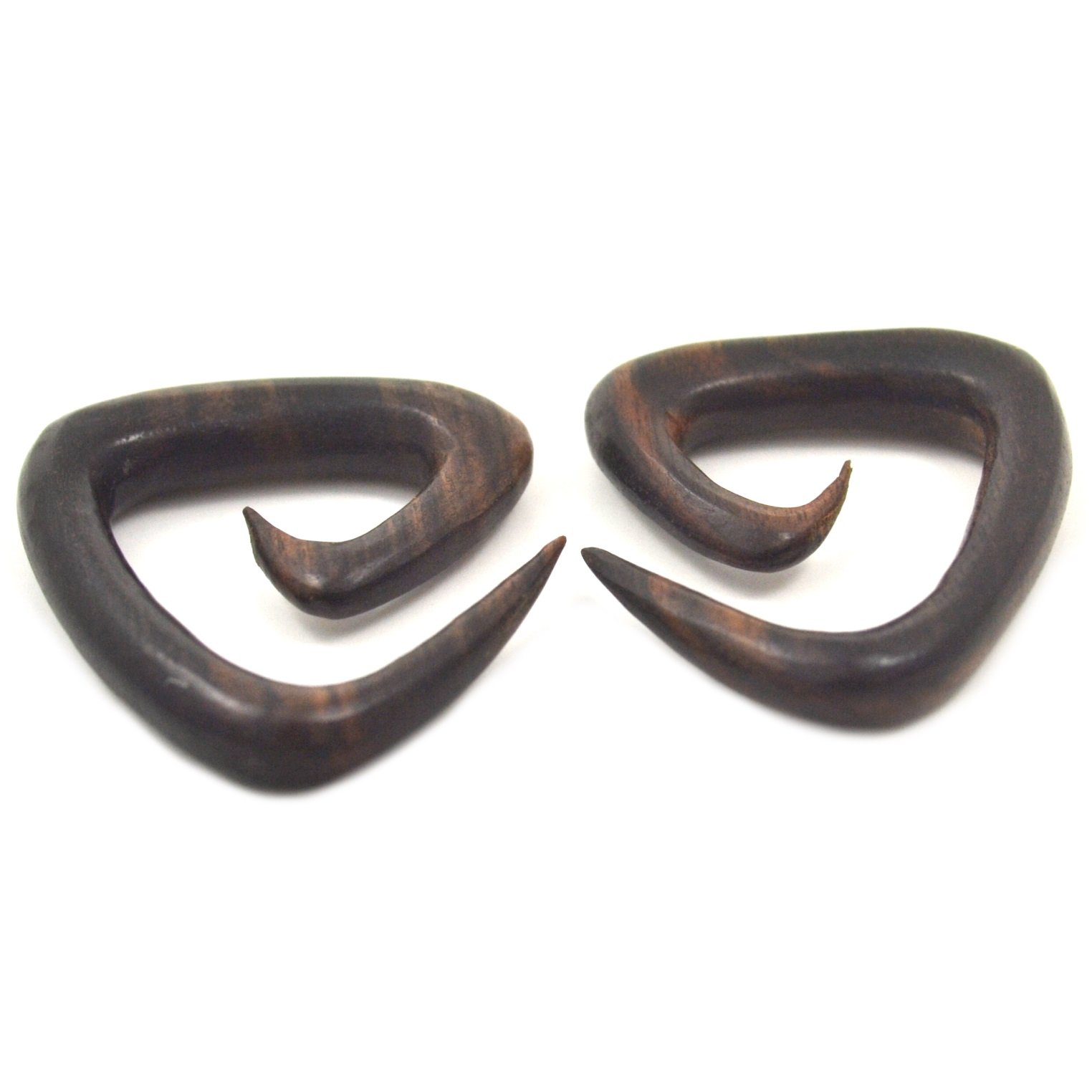 Pair (2) Organic Sono Wood Unique Triangle Spiral Tapers Natural Ear Plugs Stretchers 2G 6.5mm