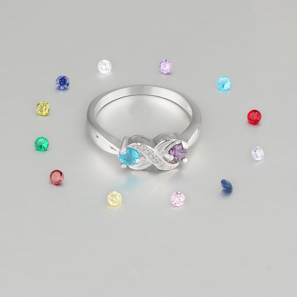 Personalized Infinity Mothers Ring with 2 Round Simulated Birthstones Engagement Promise Rings for Women (6)
