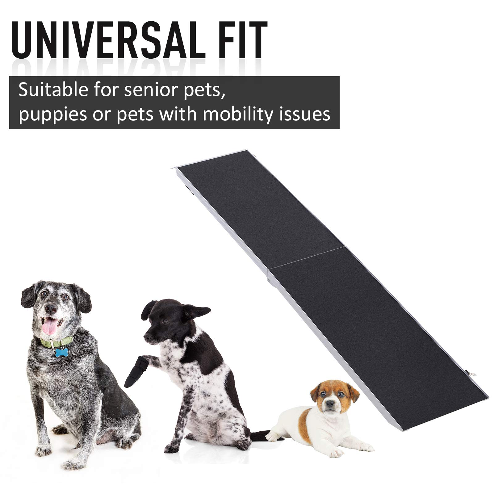 PawHut 96" Portable Bi-Fold Folding Vehicle Pet Ramp for Large Dog or Animals with Safety Lock & Convenient Carry Handle