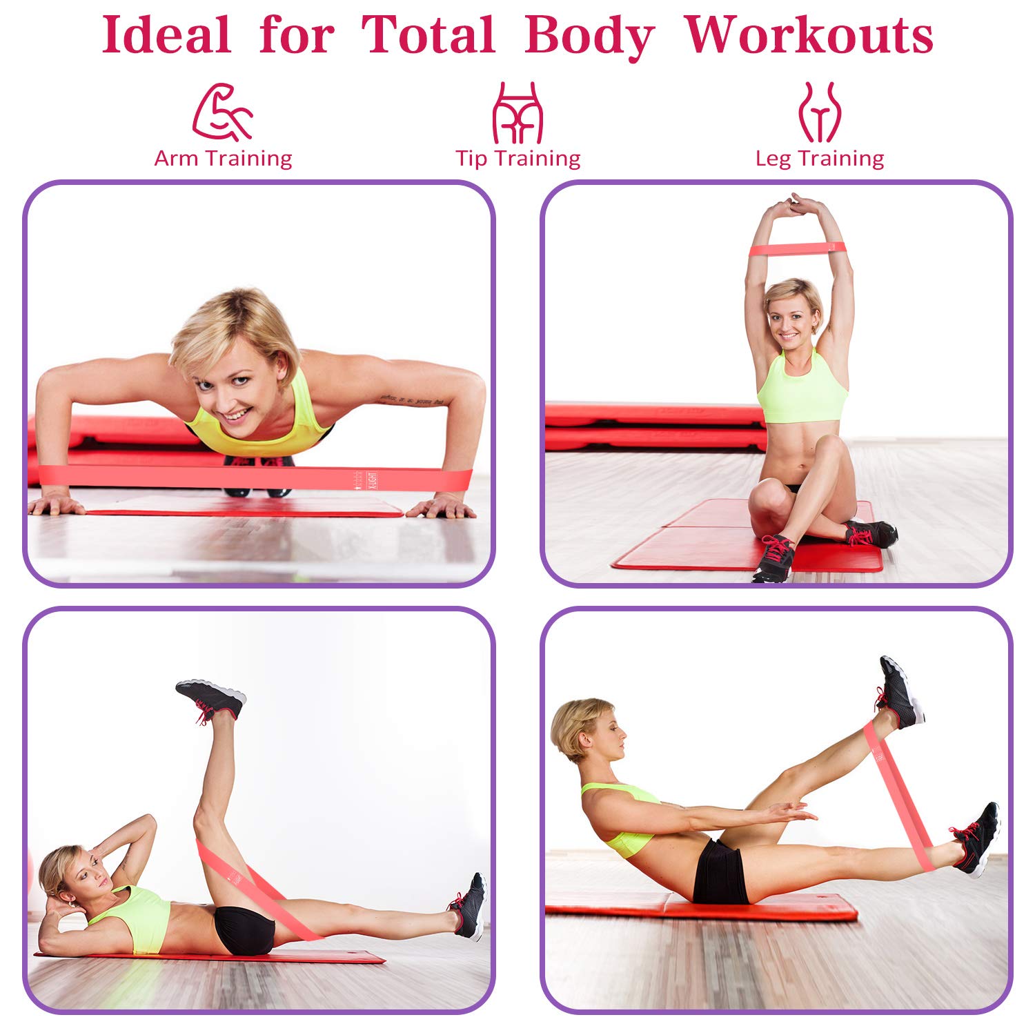 Resistance Exercise Bands Workout Bands Loop Bands Booty Bands for Legs and Butt, Yoga,Home,Fitness, Stretching,Physical Therapy, Pilates Flexbands with Instruction Guide and Carry Bag