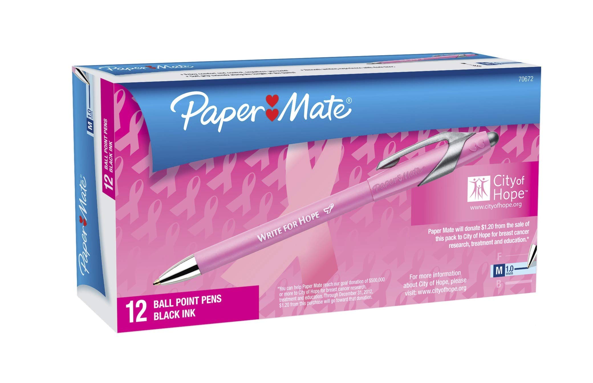 Paper Mate 70672 FlexGrip Elite Retractable Ballpoint Pens, Medium Point, Pink Barrel, 12 Count