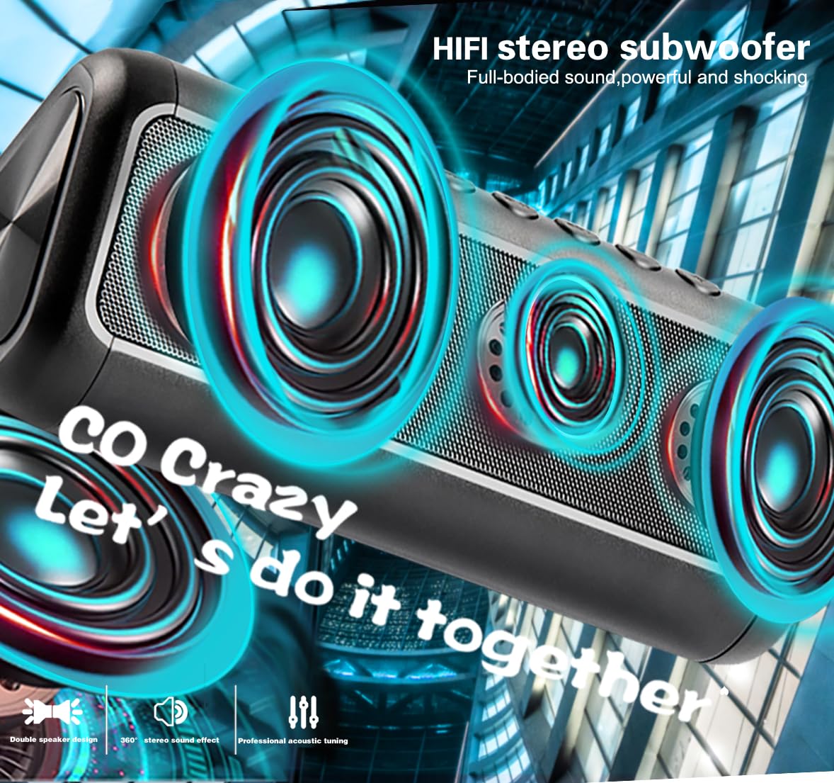 Solar Bluetooth Speaker Portable,5000mAh Wireless Speaker,IPX6 Waterproof Outdoor Speaker,Bluetooth 5.1,TWS Pairing,50H Play Time Heavy Bass for Beach,Party,Hiking,Cycling,Indoor & Outdoor Activities.