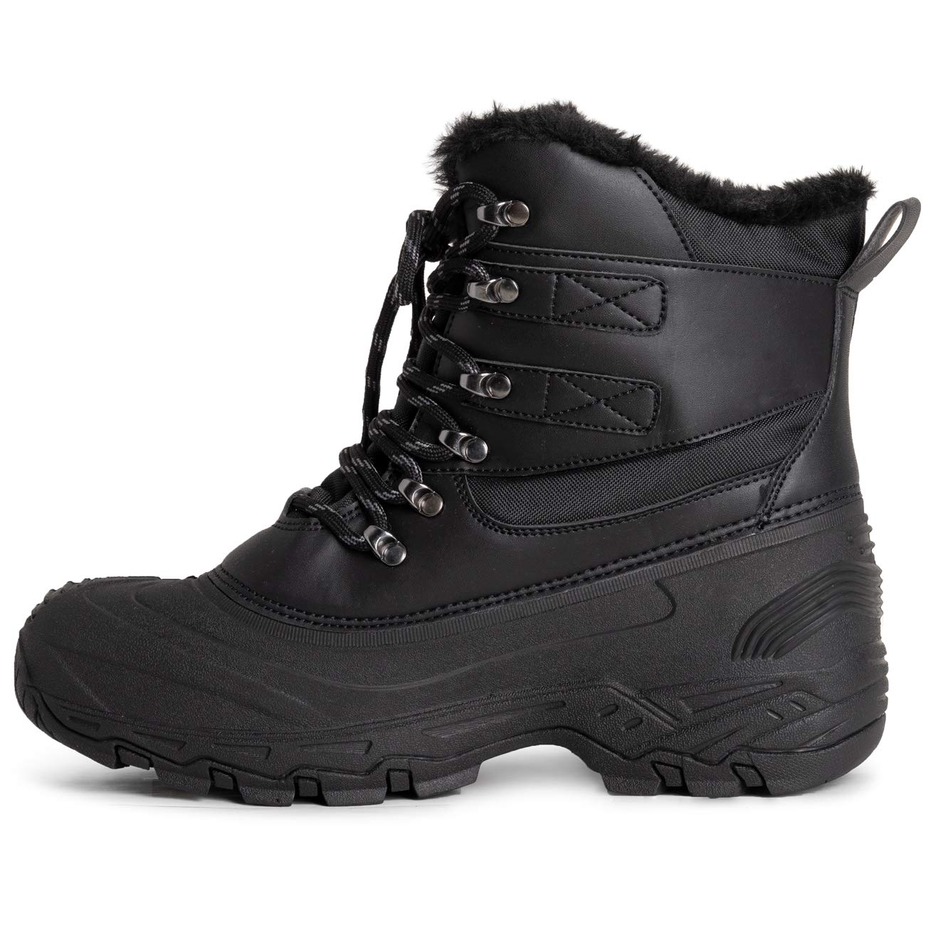 POLAR Mens Waterproof Outsole Deep Tread Fully Faux Fur Lined Winter Durable Snow Boots - Black Lace Up - EU41/US8 - YC0682