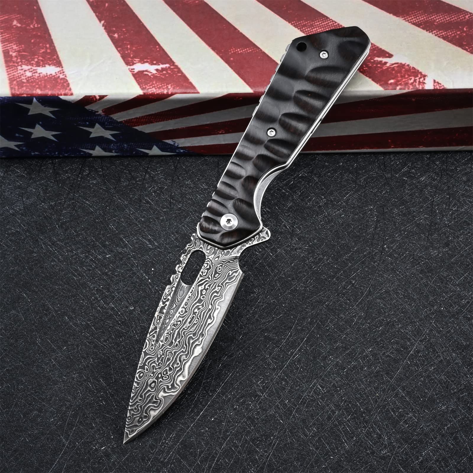 SDOKEDC Tactical Knives Damascus Pocket Knife for Men Handmade Folding Knife with Liner Lock for Outdoor EDC Camping Hunting Survival (SD611A)