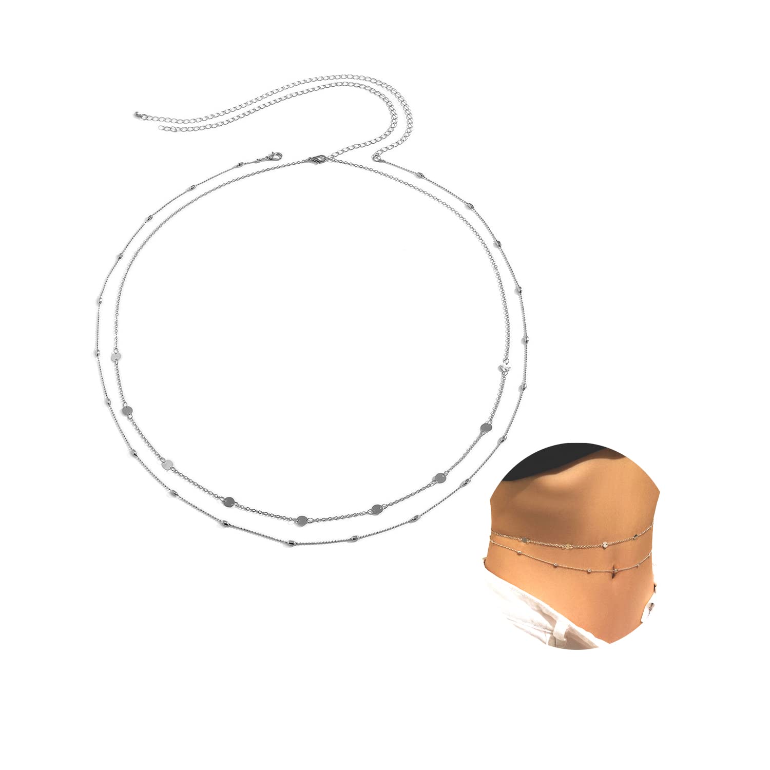 Simple Shiny Sequins Belly Chain Layered Body Chain Jewelry for Women Girls Summer Beach Bikini Accessories (Silver)