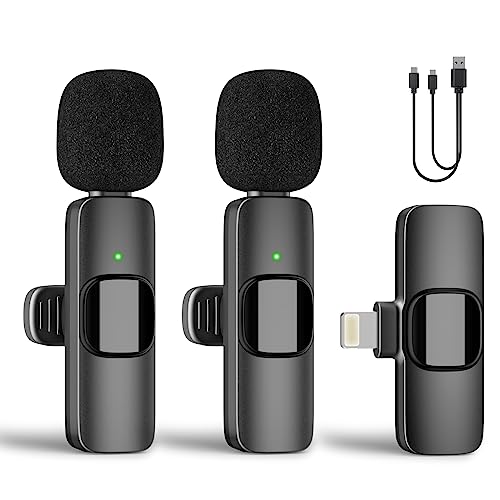 PoP voice 2PCs Wireless Lavalier Microphone for iPhone/iPad Dual Cordless Clip-on Mics Lapel Lav Mic for iPhone Video Recording Omni Condenser Rechargeable Noise Reduction Vlog Interview YouTube 66ft