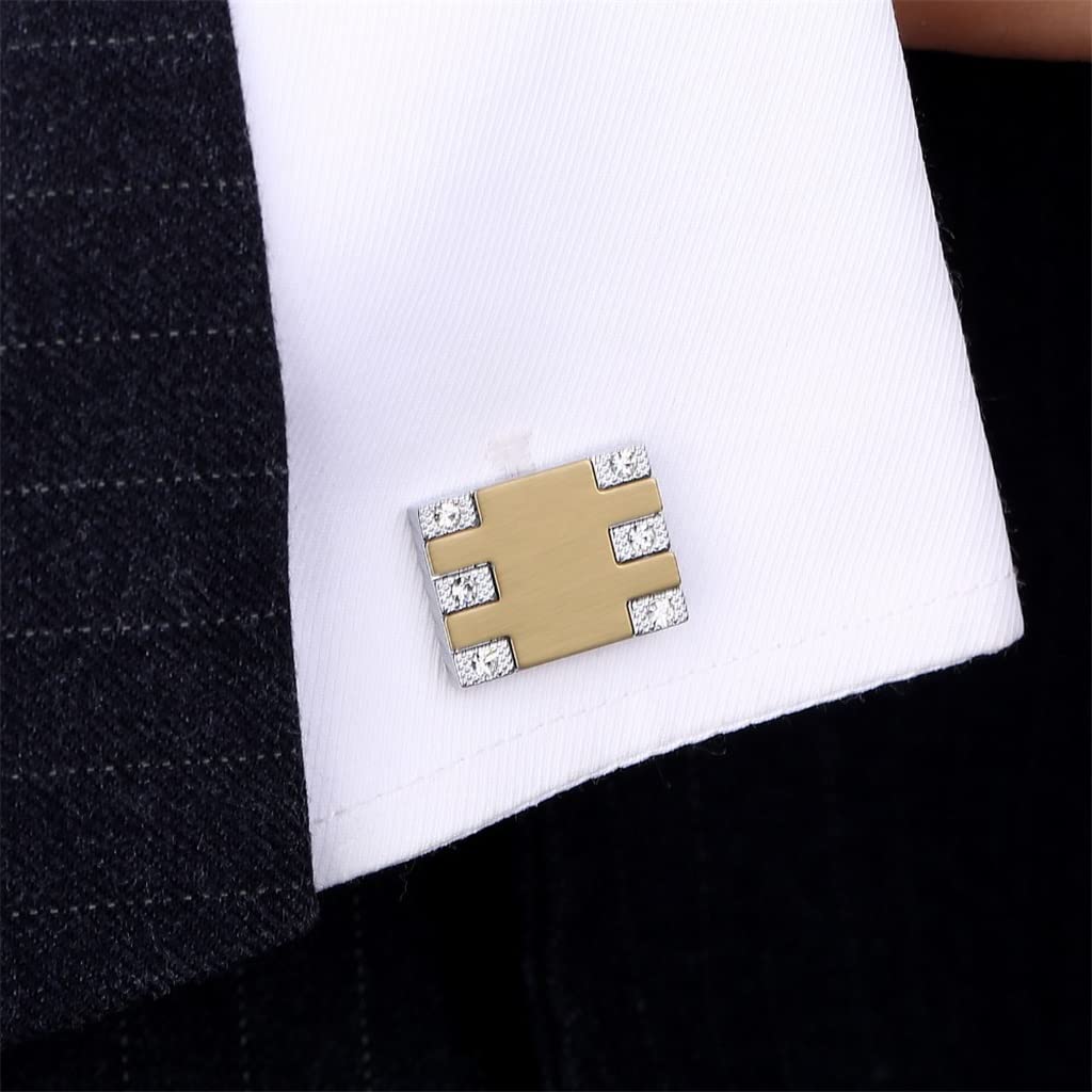 Two Tone Square Business French Cufflinks Silver Metal Diamond Men's Cuff Button Cuff Nails (Color : A, Size : One Size) (A One Size)