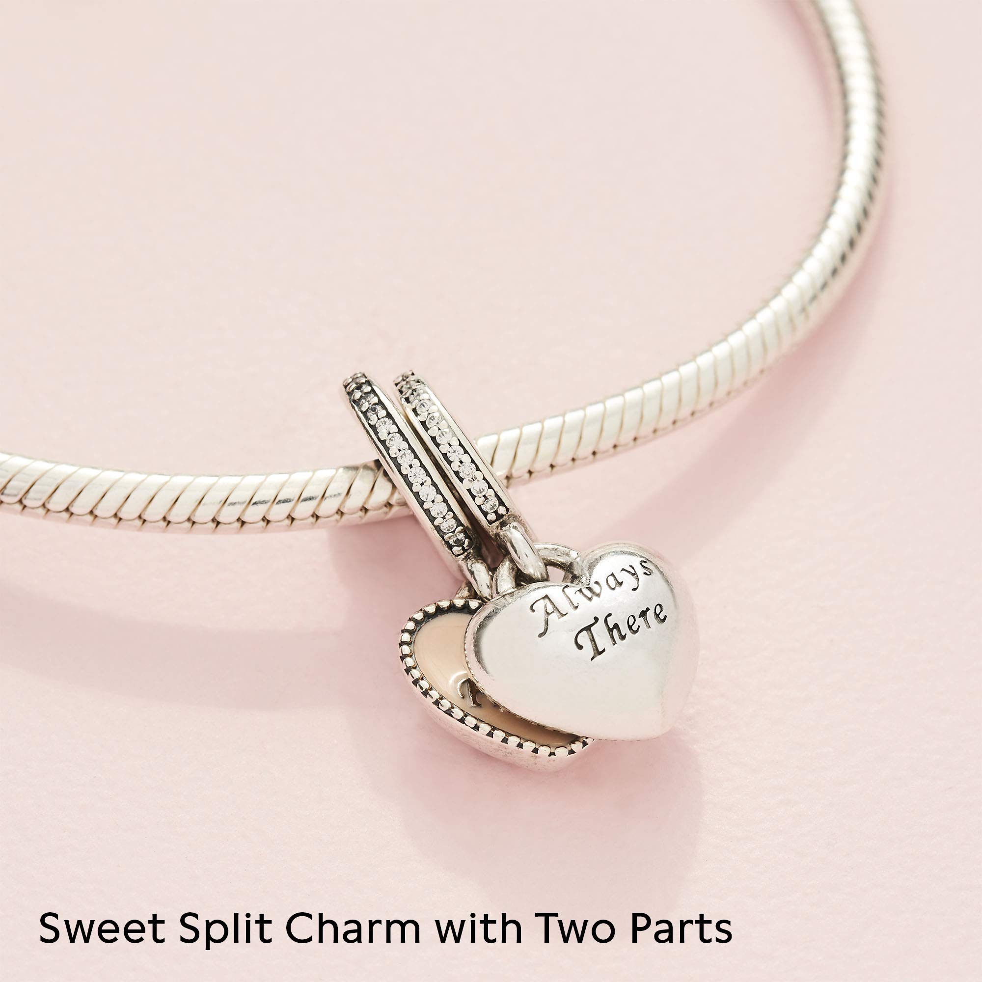 PANDORA Best Friends Dangle Charm, Oxidised Sterling Silver, Soft Pink Enamel & Clear Cubic Zirconia, One Size